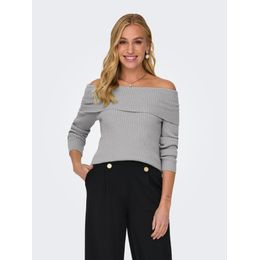 Strickpullover Only "ONLKATIA LIFE LS OFF SHOULDER KNT NOOS", Damen, Gr. M, grau (ultimate grau detail:melange), Strick, Obermaterial: 50% Viskose, 27% Nylon, 23% Polyester, meliert, regular fit normal, Carmenausschnitt, Pullover Strickpullover, Viskosemischung, regular fit