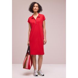 Midikleid Street One, Damen, Gr. 34, EURO-Gr&ouml;&szlig;en, salsa rot, Stoff, 70% Viskose, 25% Polyester, 5% Elasthan, unifarben, comfort fit knieumspielend, V-Ausschnitt, abgesteppt, Kleider Midikleid, in Unifarbe