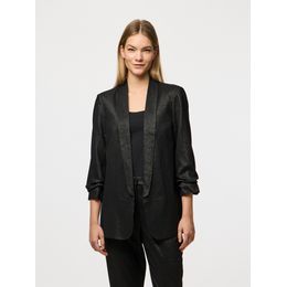 Longblazer Pieces "PCBOSELLA 3/4 GLITTER BLAZER NOOS", Damen, Gr. M, schwarz detail:gold lurex, Web, Obermaterial: 71% Polyester, 25% Viskose, 3% metallisierte Fasern, 1% Elasthan, leicht gl&auml;nzend, unifarben, regular fit, Blazer Longblazer