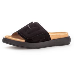 Pantolette Gabor, Damen, Gr. 43, schwarz, Ziegenveloursleder, unifarben, Schuhe Pantolette, Plateau, Sommerschuh, Schlappen mit gro&szlig;er Zierschnalle