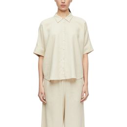 Hemdbluse comma, Damen, Gr. 36, oat milk, Web, Obermaterial: 55% Leinen, 45% Lyocell, unifarben, l&auml;ssig geschnitten h&uuml;ftbedeckend, Rundhals, abgesteppte Kante, Blusen Hemdbluse, aus einem Leinenmix