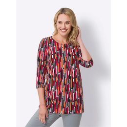 WITT Damen Longshirt in A-Form, grafisch bedruckt, anthrazit-orange-bedruckt, Gr&ouml;&szlig;e 42
