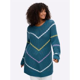 sheego Damen Ajourpullover mit Zopfmuster-Streifen, topas-gemustert, Gr&ouml;&szlig;e 48/50