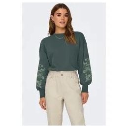 Sweatshirt Only "ONLBROOKE L/S O-NECK FLOWER SWT", Damen, Gr. XS, balsam gr&uuml;n print:tonal sleeve bouquet, Sweatware, Obermaterial: 60% Baumwolle, 40% Polyester, regular fit normal, Rundhals, Rippb&uuml;ndchen, Sweatshirts Sweatshirt, Baumwollmischung, regular fit