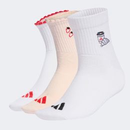 Funktionssocken adidas Performance "GRAPHIC 3ER-PACK", Damen, Gr. L (43/45), wonder quartz, wei&szlig;, pure ruby, Obermaterial: 59% Baumwolle, 37% Polyester, 3% Elasthan, 1% Polyamid, Socken, f&uuml;r Fitness und Alltag, mit verspielten Stickereien, 3er-Pack