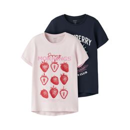 Kurzarmshirt name it "NKFVIX 2P SS TOP", M&auml;dchen, Gr. 122/128, cradle pink pack:navy blazer, Jersey, Obermaterial: 95% Baumwolle, 5% Elasthan, bedruckt, normal normal, Rundhals, Shirts, Baumwollmischung, normal geschnitten