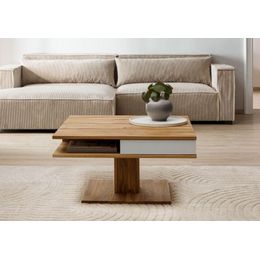 Couchtisch Wildeiche 85x85x45 natur ge&ouml;lt / Glas wei&szlig; WIEN #100