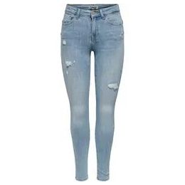 Skinny-fit-Jeans Only "ONLPOWER MID DEST SKINNY DNM", Damen, Gr. XL, L&auml;nge 32, light blau denim, Denim/Jeans, Obermaterial: 92% Baumwolle, 6% Polyester, 2% Elasthan, Destroyed-Effekte, unifarben, skinny fit lang, Jeans, mit Destroyed Details