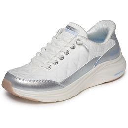 Slip-On Sneaker Skechers "Contour Foam - Metallic Dream", Damen, Gr. 36, wei&szlig;, silberfarben, Lederimitat, Textil, gesteppt, metallic, Schuhe, Schlupfschuh, Halbschuh, Freizeitsneaker mit Metallic-Besatz