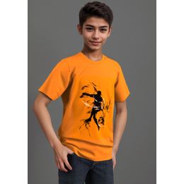 T-Shirt Kidsworld "FOOTBALL", Jungen, Gr. 152/158, orange, Single Jersey, Obermaterial: 100% Baumwolle, bedruckt, Basic, Rundhals, Shirts T-Shirt, cooler Fu&szlig;baller-Print