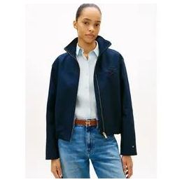 Bomberjacke Tommy Hilfiger "TH COTTON BOMBER", Damen, Gr. L (42/44), schwarz night navy, Web, Obermaterial: 100% Baumwolle, unifarben, kurz, Jacken Bomberjacke, mit Rei&szlig;verschluss