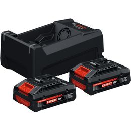 Bosch Professional Werkzeugakkus mit Schnellladeger&auml;t EXPERT Starter Set 18V Li-Ion 2 x 4,0 Ah