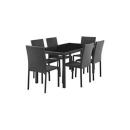 Calvi Garten-Essgruppe &ndash; Tisch aus geh&auml;rtetem Glas und 8 schwarze St&uuml;hle aus Kunstharzgeflecht &ndash; Tisch: 160 x 80 x 73 cm &ndash; Stuhl: 44 x 54 x 88 cm &ndash; A