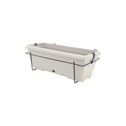 GARDEN ID Pflanzkasten-Set mit Metallst&auml;nder und integrierter Untersetzerschale &ndash; GARDEN ID Teramo &ndash; Wei&szlig;, 50 cm &ndash; Steinoptik &ndash; Recycelt/recycelbar