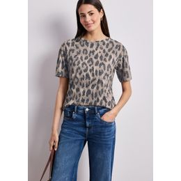 Kurzarmshirt Street One, Damen, Gr. 36, timeless beige, Jersey, Obermaterial: 65% Polyester, 35% Viskose, regular fit h&uuml;ftbedeckend, Rundhals, abgesteppte Kante, Shirts, Sommershirt im Ausbrenner-und Leo-Look