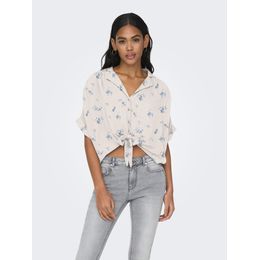 Kurzarmbluse Only "ONLPAULA LIFE S/S TIE SHIRT WVN NOOS", Damen, Gr. L, cloud dancer aop:nira flower, Web, Obermaterial: 100% Viskose, bedruckt, regular fit normal, V-Ausschnitt, Blusen, Viskose, regular fit