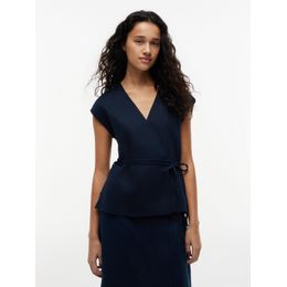 Wickelbluse Tommy Hilfiger "ESS LINEN WRAP TIE NS VEST", Damen, Gr. 34, schwarz night navy, Web, Obermaterial: 76% Leinen, 24% Lyocell, normal, V-Ausschnitt, Blusen, Materialmix, Bindeband