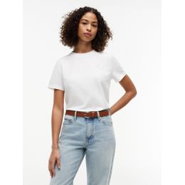 Kurzarmshirt Tommy Hilfiger "TH SCRIPT REG C-NK SS TEE", Damen, Gr. S (36/38), ecru, Single Jersey, Obermaterial: 95% Baumwolle, 5% Elasthan, unifarben, regular fit normal, Rundhals, eingesetzt abgesteppte Kante, Shirts, Baumwollmischung, regular fit