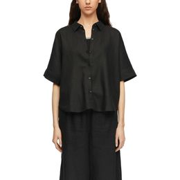 Hemdbluse comma, Damen, Gr. 44, schwarz, Web, Obermaterial: 55% Leinen, 45% Lyocell, unifarben, l&auml;ssig geschnitten h&uuml;ftbedeckend, Rundhals, abgesteppte Kante, Blusen Hemdbluse, aus einem Leinenmix