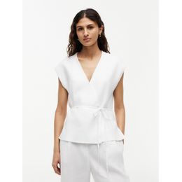 Wickelbluse Tommy Hilfiger "ESS LINEN WRAP TIE NS VEST", Damen, Gr. 34, classic wei&szlig;, Web, Obermaterial: 76% Leinen, 24% Lyocell, unifarben, normal, V-Ausschnitt, Blusen, Materialmix, Bindeband