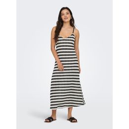Tr&auml;gerkleid Only "ONLEVARA S/L STRIPE DRESS JRS NOOS", Damen, Gr. XS, N-Gr, schwarz stripes:cloud dancer, Jersey, Obermaterial: 87% Polyester, 12% Baumwolle, 1% Elasthan, gestreift, regular fit wadenlang, V-Ausschnitt, Kleider Tr&auml;gerkleid, Materialmix, regular fit