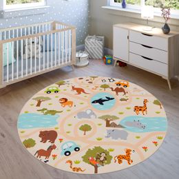 Kinderteppich Paco Home "Bino 580", bunt (mehrfarbig), H:4mm &Oslash;:160cm, Polyester, Teppiche, Kinderteppich, Spielteppich, Motiv Stra&szlig;e & Autos, Kinderzimmer
