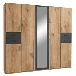 P & B Dreht&uuml;renschrank Wimex Vegas, Graphit, Eiche, Holzwerkstoff, 6 F&auml;cher, 4 Schublade(n) Schubladen, 225x208x58 cm, BQ - B&uuml;ndnis f&uuml;r Qualit&auml;t, Made in Germany, DIN EN ISO 9001, in verschiedenen Gr&ouml;&szlig;en erh&auml;ltlich, Holzdekoren Schrankfront mit Spiegel, Schlafzimmer, Kleiderschr&auml;nke, Dreht&uuml;renschr&auml;nke