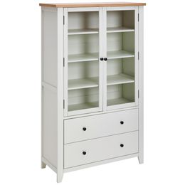 Mid.you Vitrine, Klar, Natur, Wei&szlig;, Metall, Eiche, Kiefer, furniert, massiv, 3 F&auml;cher, 2 Schublade(n) Schubladen, 100x165x43 cm, Esszimmer, Vitrinen