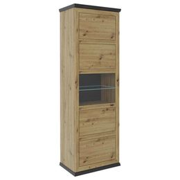 Hom&acute;in Hom`in Vitrine, Dunkelgrau, Eiche Artisan, Metall, 5 F&auml;cher, 69.6x209.4x43 cm, Typenauswahl, Beim&ouml;bel erh&auml;ltlich, stehend, Wohnzimmer, Wohnw&auml;nde, Vitrinenschr&auml;nke