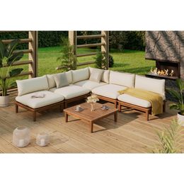 Ambia Garden Loungegarnitur, Akazie, Beige, Holz, Akazie, massiv, F&uuml;llung: Komfortschaum,Polyester, A-Form, 80x65x80 cm, Loungem&ouml;bel, Gartenlounge-Sets