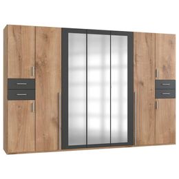 P & B Dreht&uuml;renschrank Wimex Vegas, Graphit, Eiche, Holzwerkstoff, 7 F&auml;cher, 4 Schublade(n) Schubladen, 313x208x58 cm, BQ - B&uuml;ndnis f&uuml;r Qualit&auml;t, Made in Germany, DIN EN ISO 9001, in verschiedenen Gr&ouml;&szlig;en erh&auml;ltlich, Holzdekoren Schrankfront mit Spiegel, Schlafzimmer, Kleiderschr&auml;nke, Dreht&uuml;renschr&auml;nke