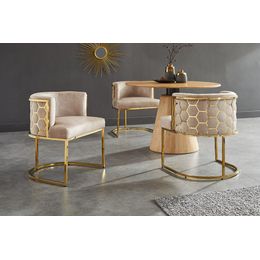 Riess Ambiente Stilvoller Stuhl ELEGANCE beige Samt gold Edelstahl mit Armlehne Riess-Ambiente Esszimmerstuhl K&uuml;chenstuhl Glamour
