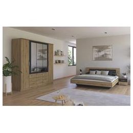 Schlafzimmer-Set Rauch "Komplettschlafzimmer Schlafzimmer BURANO mit Schrank in 3 Breiten", grau (eiche artisan, graumetallic), mit Schrank 5-trg. + ohne Matratze, B/H: 180cm x 200cm,mit Schrank 5-trg., Holzwerkstoff, Schlafzimmerm&ouml;bel-Sets, Bett 180x200 cm und 2 Nachttischen MADE IN GERMANY