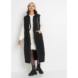 bonprix Outdoor-Weste mit Bionic-Finish, schwarz, Gr.34, Long-Weste mit Anh&auml;ngerdetail