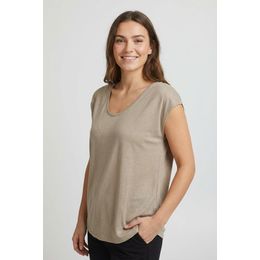 Kurzarmshirt Pieces "PCALICE SS GLITTER TEE JRS NOOS BC", Damen, Gr. XL, greige detail:glitter silber, Jersey, Obermaterial: 95% Viskose, 5% Elasthan, gl&auml;nzend, unifarben, regular fit normal, tiefer Rundhals, Shirts, Viskosemischung, loose fit