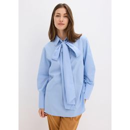 bonprix Schluppenbluse aus reiner Baumwolle, blau, Gr.46, Bluse mit breiter Manschette und Kragen mit Schluppe, 100% Baumwolle (organic)