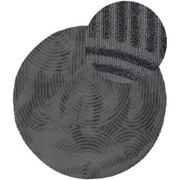 Teppich CarpetFine "Holly Zen 1", grau, H:12mm &Oslash;:200cm, Polyester, Teppiche, Teppich, Hoch-Tief-Effekt, geometrisch, Zeitloses Design, dekoratives Highlight