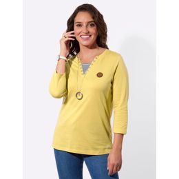 3/4-Arm-Shirt Casual Looks "Shirt", Damen, Gr. 44, zitrone, 50% Baumwolle, 50% Modal, gemustert, unifarben, V-Ausschnitt, Shirts 3/4-Arm-Shirt