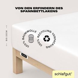 Spannbettlaken Schlafgut "EASY JERSEY Bettlaken, 150 g/m&sup2;, 100% Baumwolle, Spannbetttuch", wei&szlig; (full, wei&szlig;), L:200cm, Jersey, Obermaterial: 100% Baumwolle, Bettlaken, Spannbettlaken, Spannbettlaken bis 22 cm H&ouml;he, b&uuml;gelfrei, pflegeleicht, perfekter Sitz