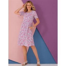 Jerseykleid Classic Basics "Jersey-Kleid", Damen, Gr. 48, Normalgr&ouml;&szlig;en, puder, erika, bedruckt, Jersey, 100% Polyester, gebl&uuml;mt, gemustert, mehrfarbig, knielang, Rundhals, Kleider Jerseykleid