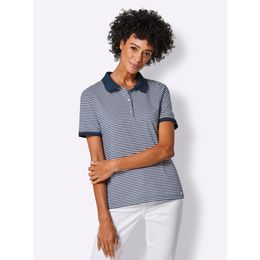 Poloshirt CREATION L PREMIUM "Lyocell-Baumwoll-Shirt", Damen, Gr. 38, blau (marine, wei&szlig;, geringelt), 67% Lyocell, 28% Baumwolle, 5% Elasthan, gemustert, gestreift, mehrfarbig, Shirts