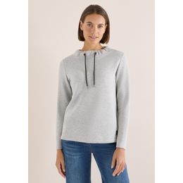 Langarmshirt Cecil, Damen, Gr. L (42), luna grau melange, Stoff, 76% Viskose, 16% Nylon, 8% Elasthan, unifarben, comfort fit normal, hoch geschlossener Ausschnitt, abgesteppt, Shirts Langarmshirt, mit Tunnelzugband am Kragen