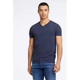 T-Shirt LINDBERGH, Herren, Gr. M, blau (navy), Single Jersey, Obermaterial: 95% Baumwolle, 5% Elasthan, unifarben, slim fit normal, V-Ausschnitt, Shirts T-Shirt, mit V-Ausschnitt