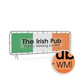 Absperrgitter Banner im Irland-Design | Mit Wunschtext bedrucken | 215 x 73 cm | Werbeartikel WM & EM | Bannerwerbung online selbst gestalten