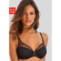 B&uuml;gel-BH Lascana, Damen, Gr. 100, Cup D, schwarz, Microtouch, Obermaterial: 48% Polyamid, 40% Polyester, 12% Elasthan, A-Linie, BHs BH B&uuml;gel-BH T-Shirt-BH, mit dezent transparentem Look