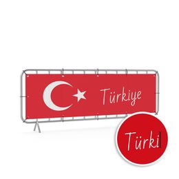 Absperrgitter Banner "T&uuml;rkei" personalisierbar | Mit Wunschtext | 215 x 73 cm | Werbeartikel WM & EM | Bannerwerbung online selbst gestalten
