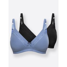 w&auml;schepur B&uuml;gelloser BH W&Auml;SCHEPUR, Damen, Gr. 100, Cup B, blau (schwarz, jeansblau), 68% Baumwolle, 24% Polyamid, 8% Elasthan, Spitze:10% Elasthan, 90% Polyamid, BHs