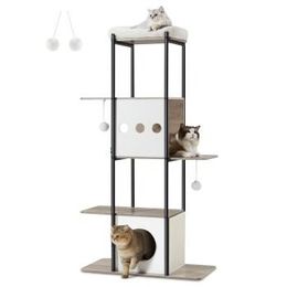 FEANDREA Kratzbaum modern Katzenturm grau/ wei&szlig;
