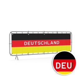 Absperrgitter Banner im Deutschland-Design | Mit Wunschtext bedrucken | 215 x 73 cm | Werbeartikel WM & EM | Bannerwerbung online selbst gestalten