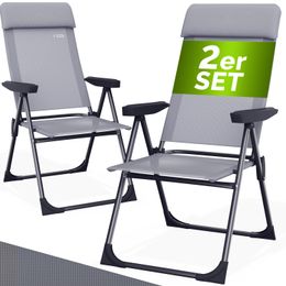 Casaria Gartenstuhl klappbar 2er-Set Grau Alu Hochlehner verstellbar